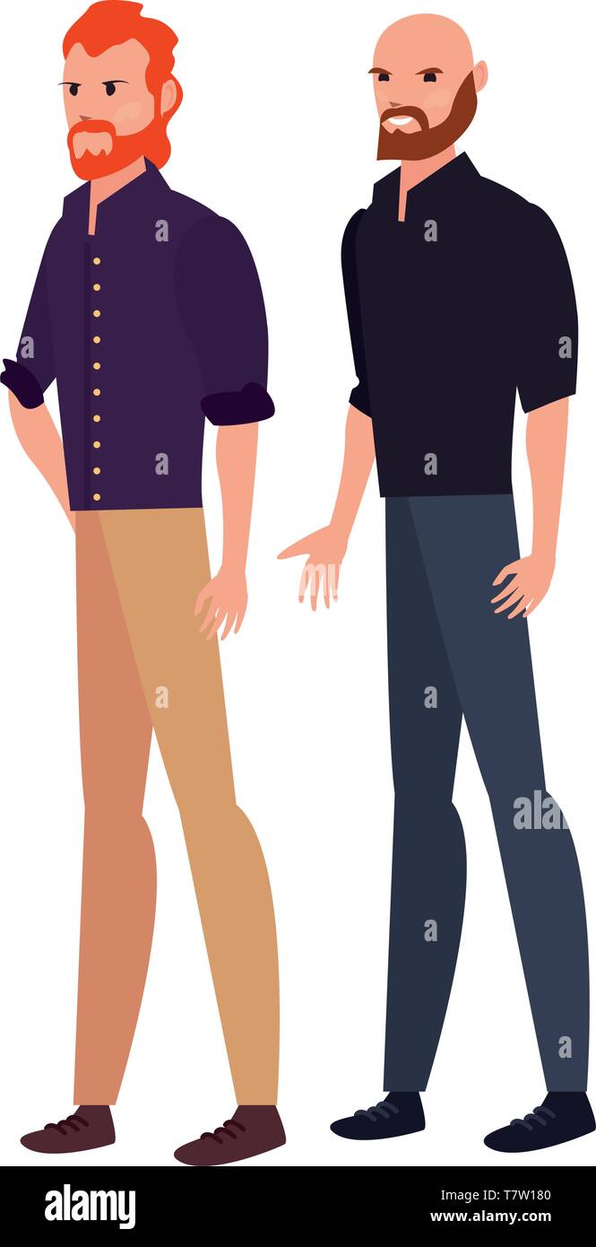 two men characters male standing on white background vector ...