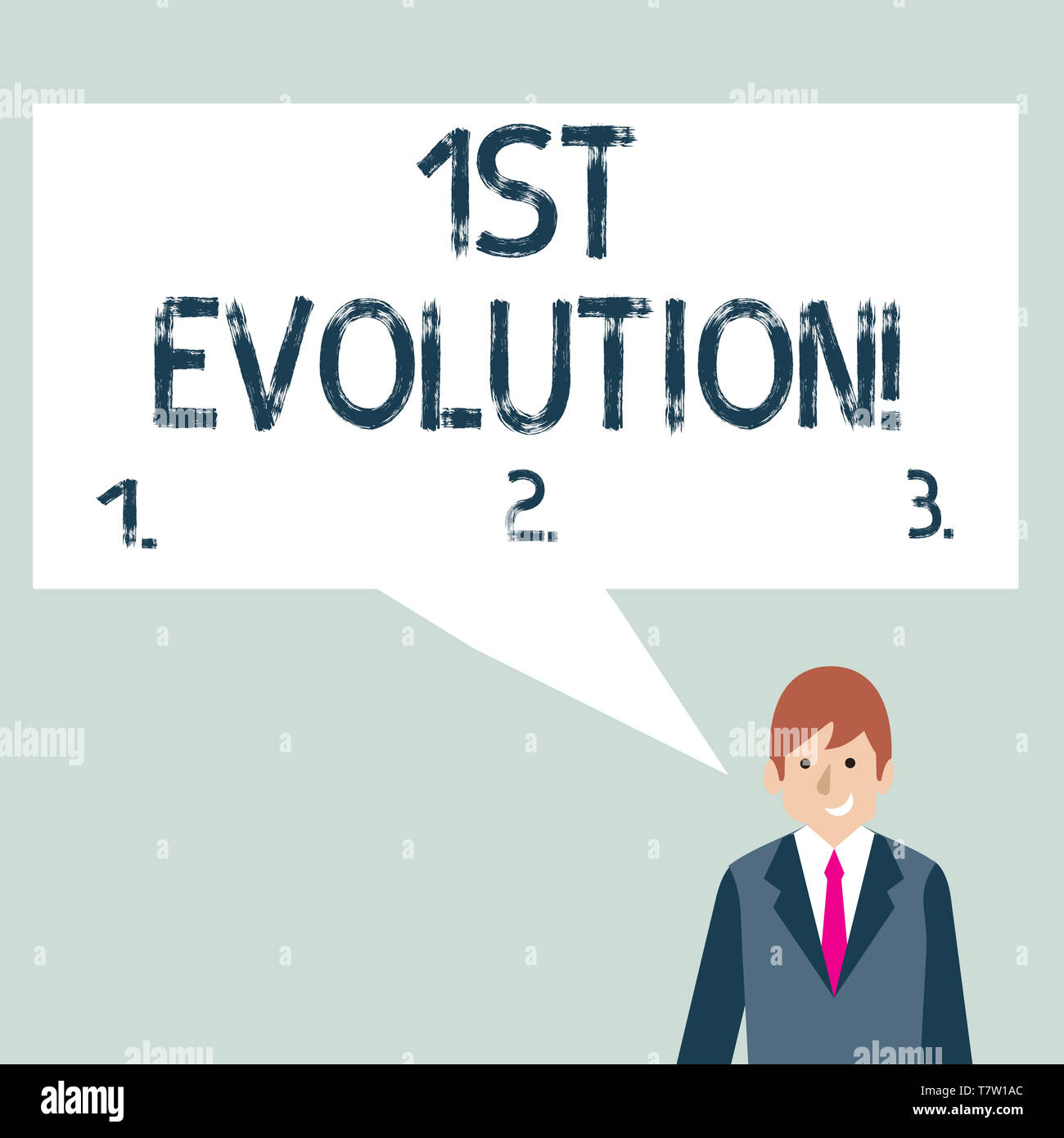 Writing note showing 1St Evolution. Business concept for Change in the ...