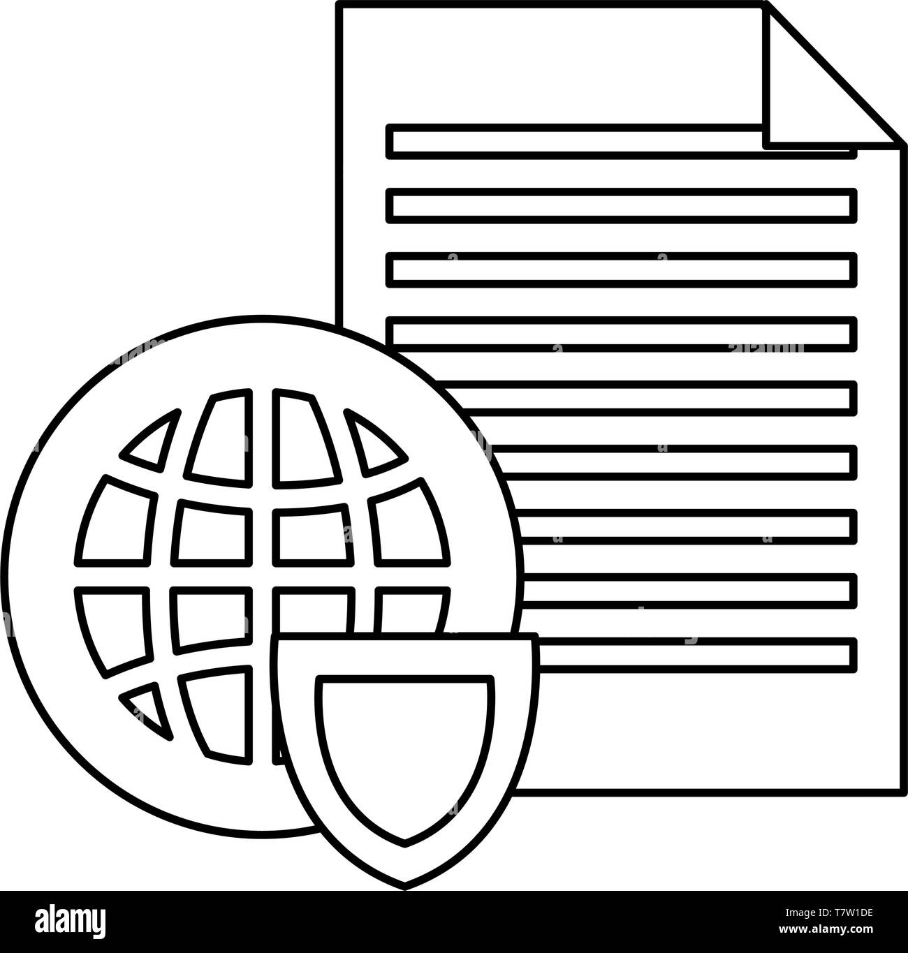 world file shield cybersecurity data protection vector illustration ...
