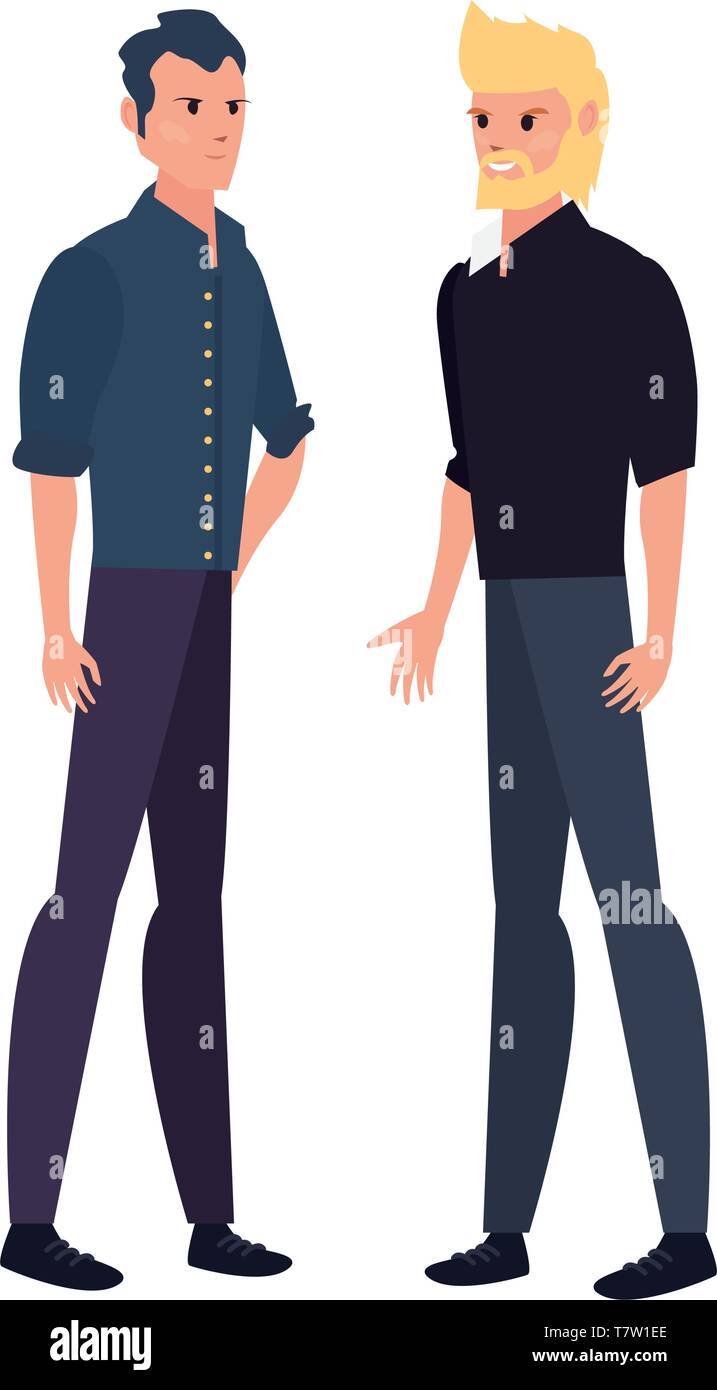 two men characters male standing on white background vector ...