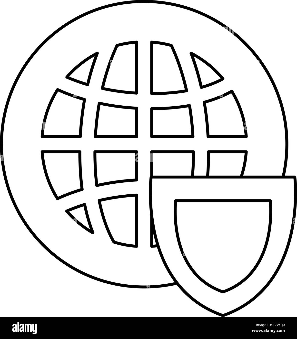 world shield cybersecurity data protection vector illustration outline ...