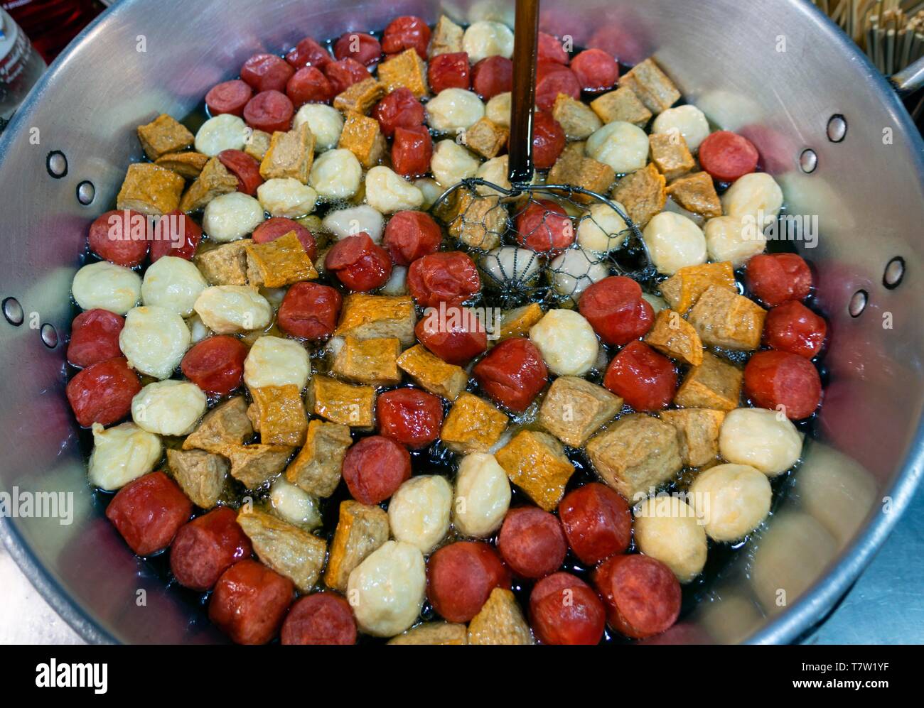 Fried fish balls, Luk Chin Tod at a market, Thai cuisine, Thailand ...