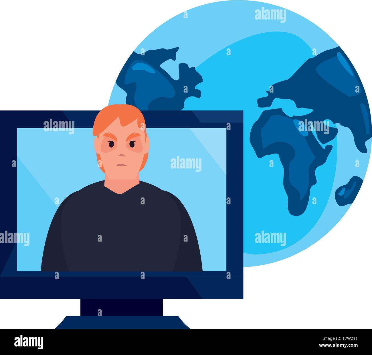 Hacker Man World Computer Cybersecurity Data Protection Vector Illustration Stock Vector Image