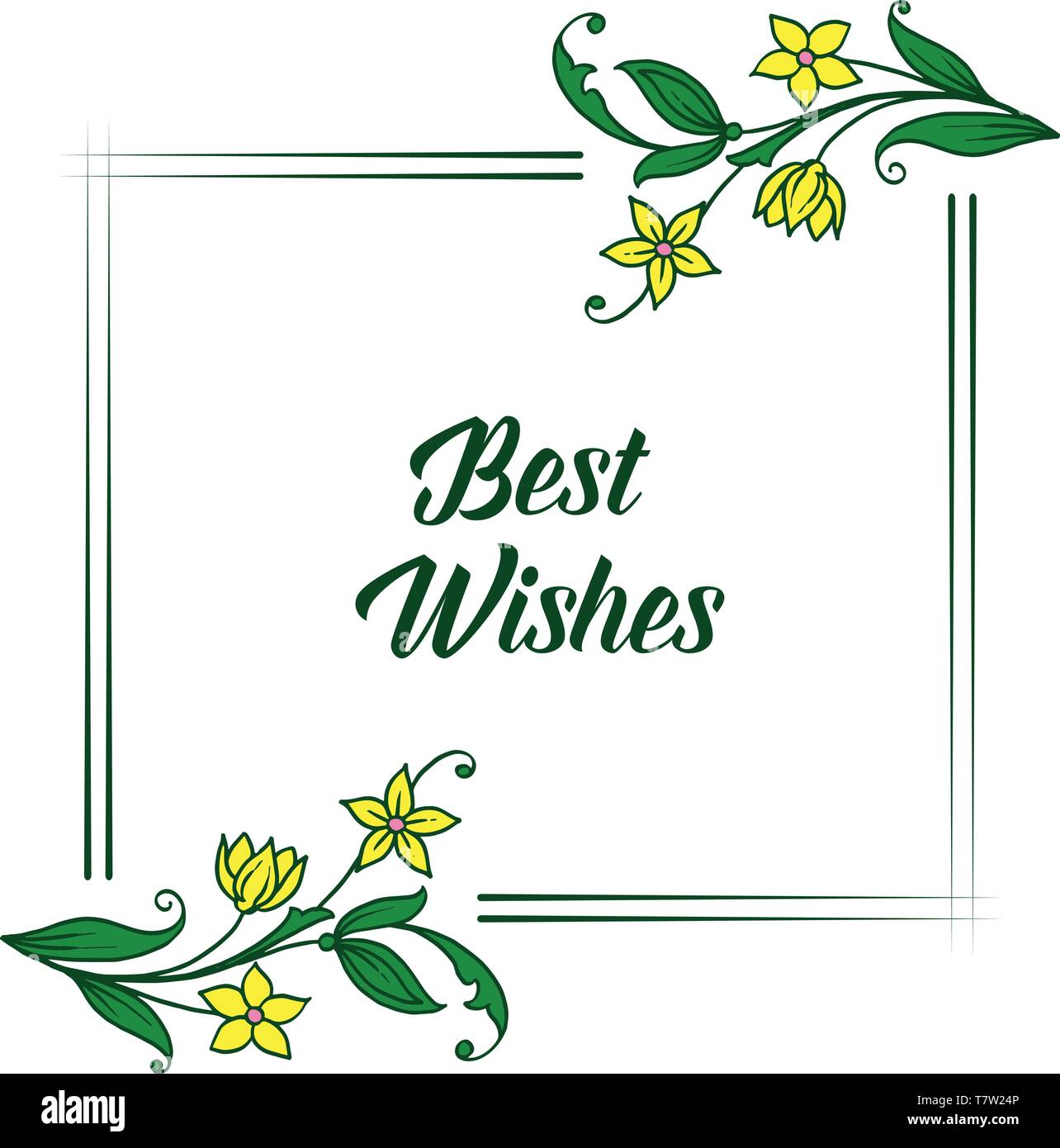 Vector illustration best wishes for texture yellow floral frame hand ...