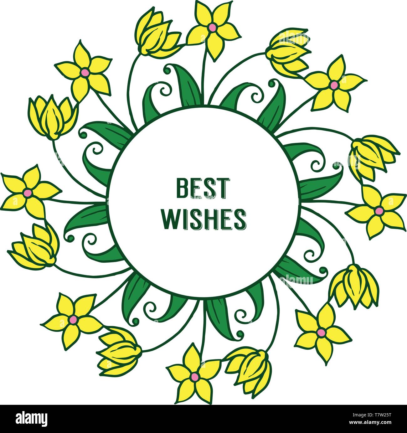 Vector illustration greeting card best wishes for pattern yellow wreath ...