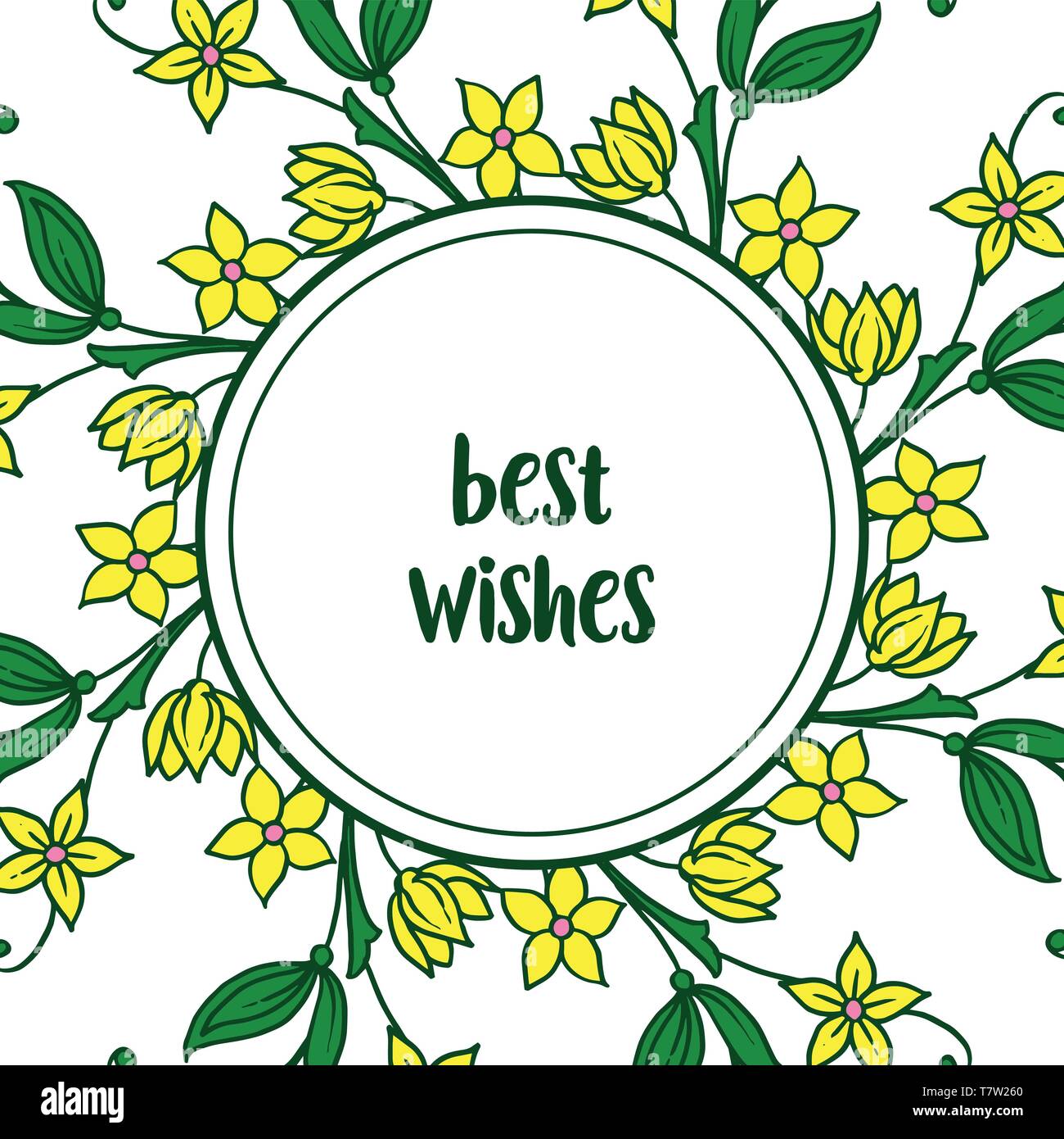 Vector illustration greeting card best wishes for pattern yellow wreath ...