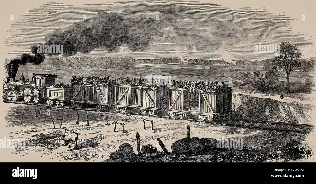 Grant's railroad - The rebels shelling the train at the exposed point ...