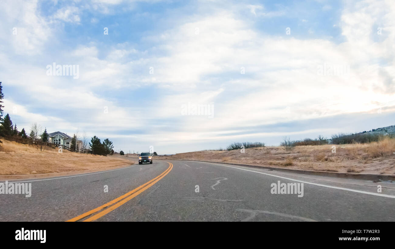Driving through upscale residential neighborhood hi-res stock ...
