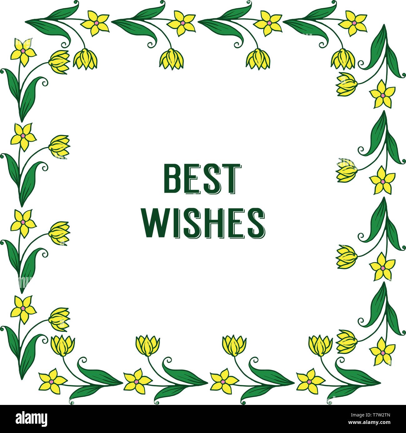 Vector illustration writing best wishes for shape yellow flower frame ...