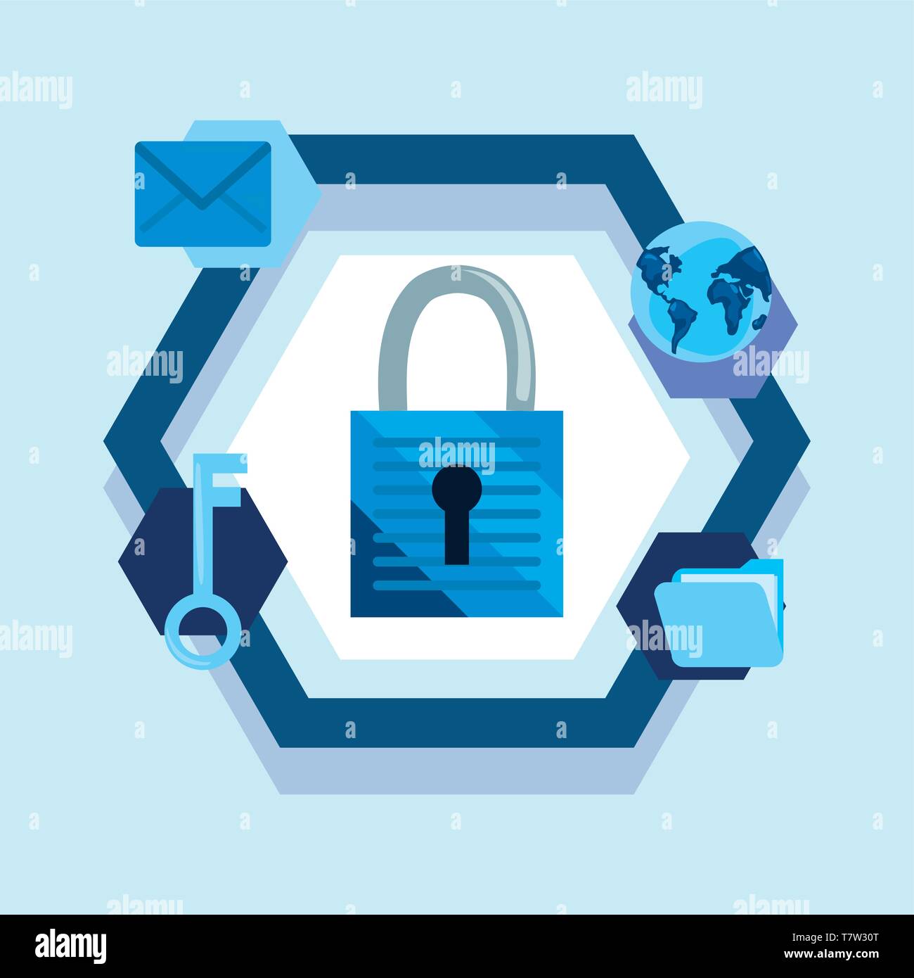 padlock key world folder cybersecurity data protection vector ...