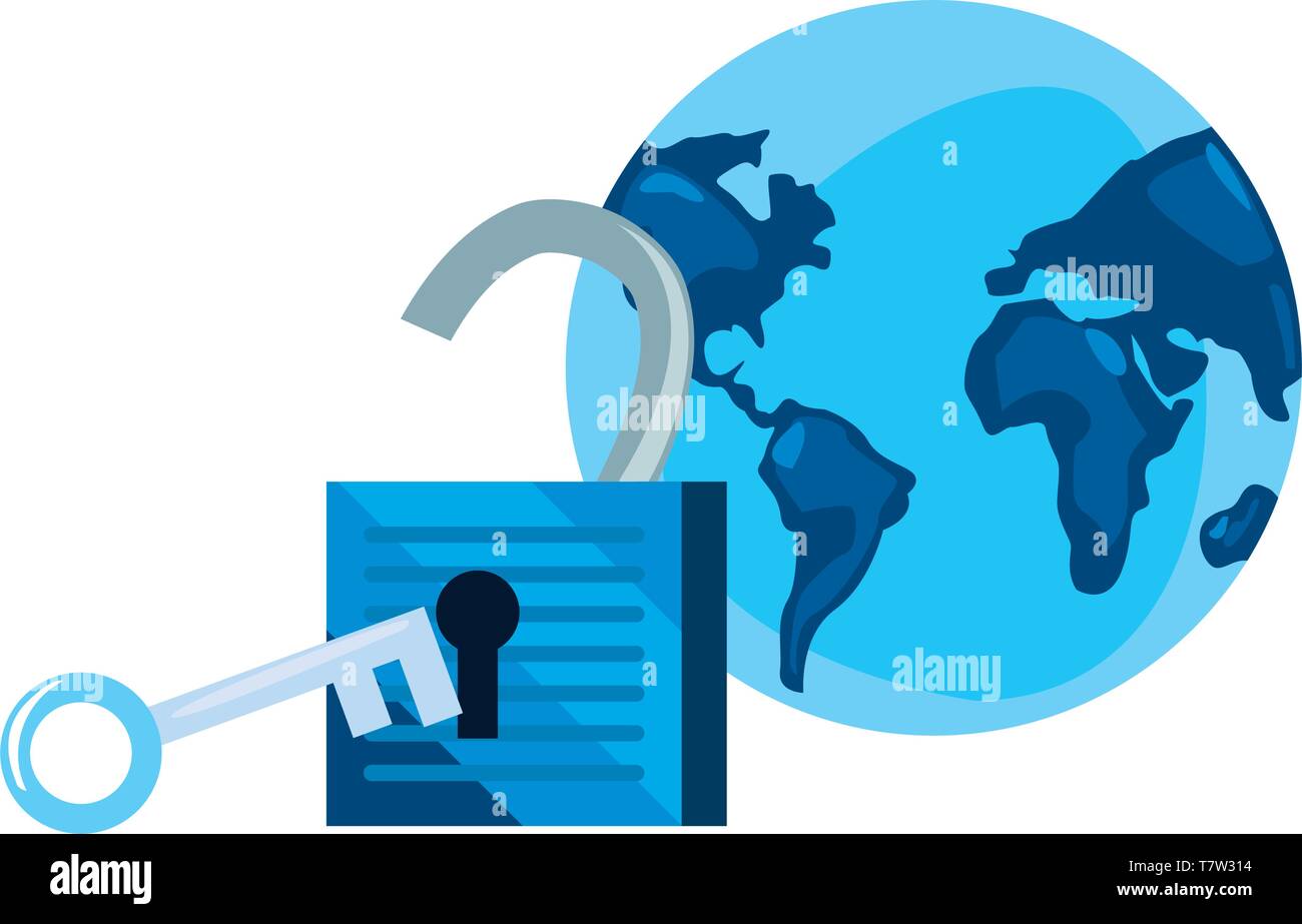 world padlock key cybersecurity data protection vector illustration ...