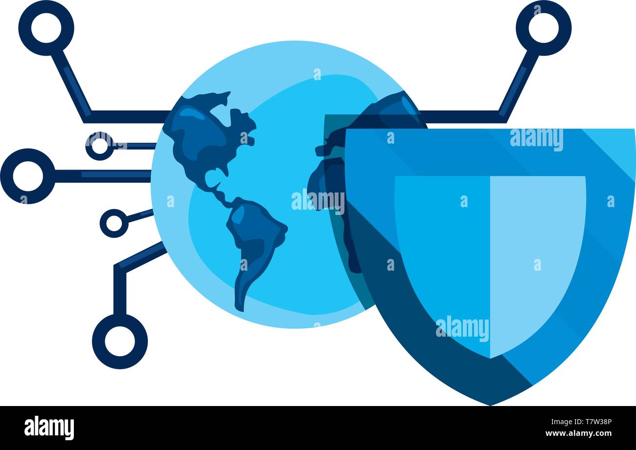 World Connection Shield Cybersecurity Data Protection Vector