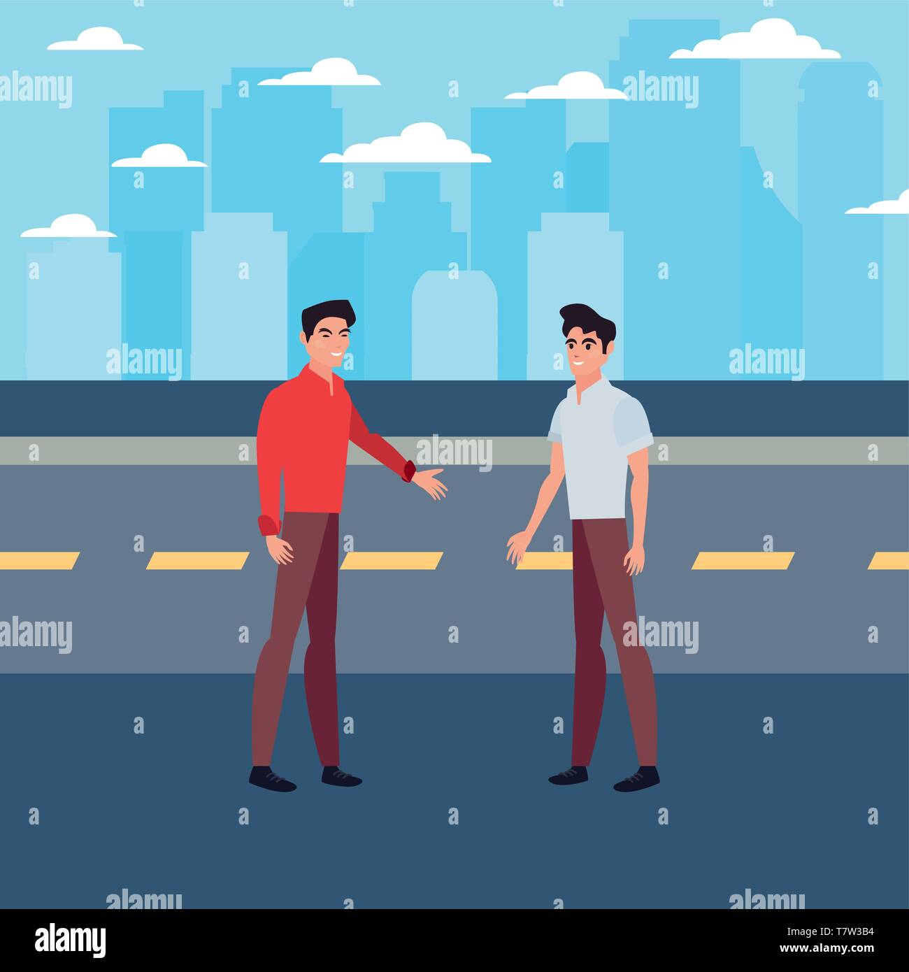 two men in the city street road background vector illustration Stock ...