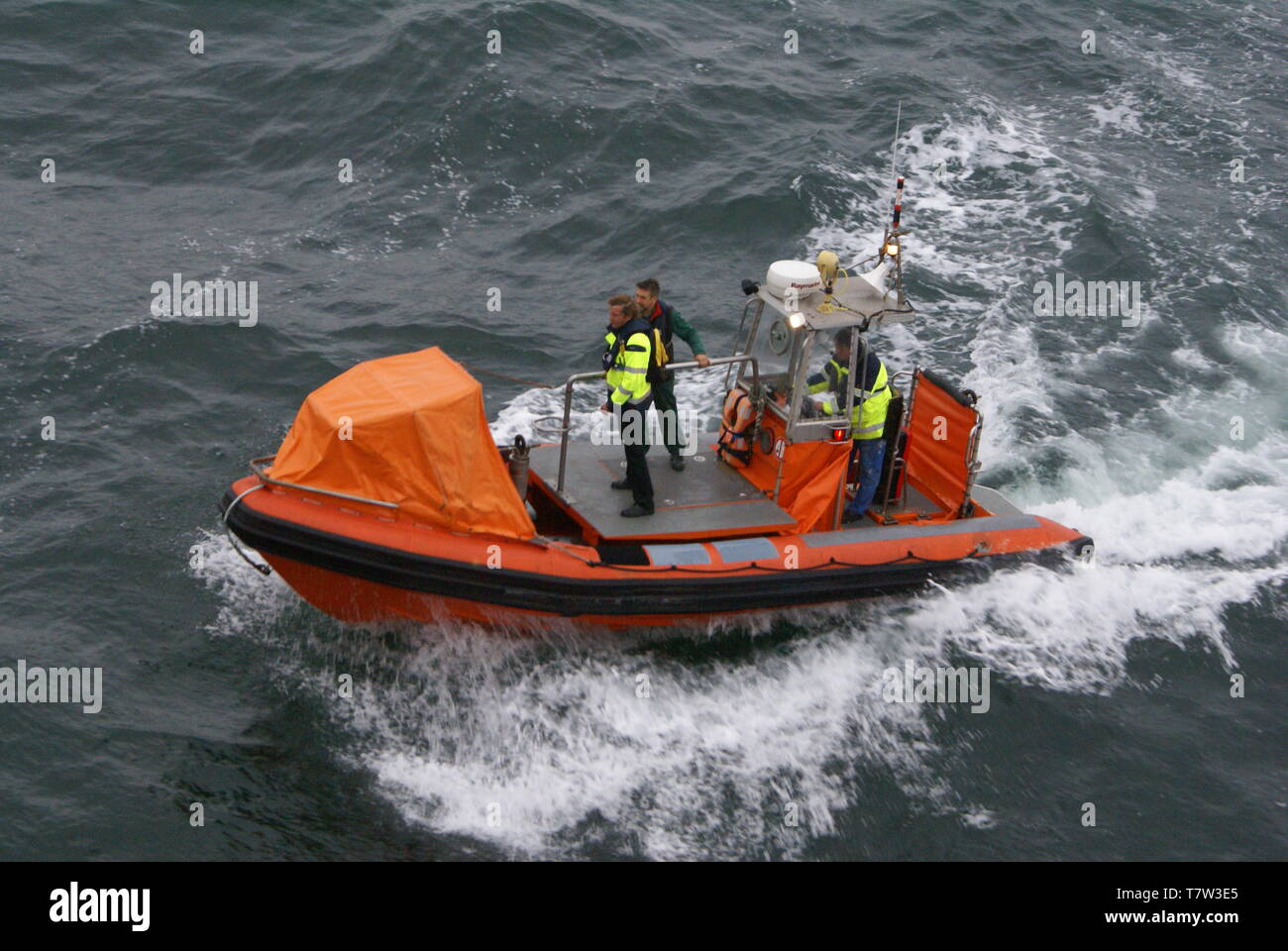 Pilot service at the entrance to the port of Bremerhaven. North sea ...