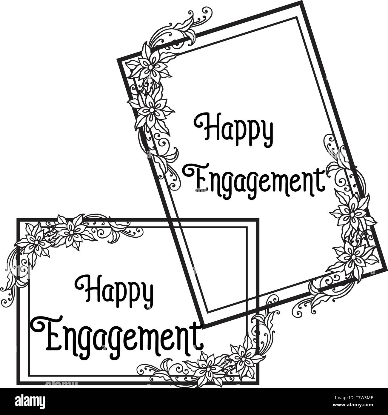 Vector illustration lettering happy engagement for various flower frame ...