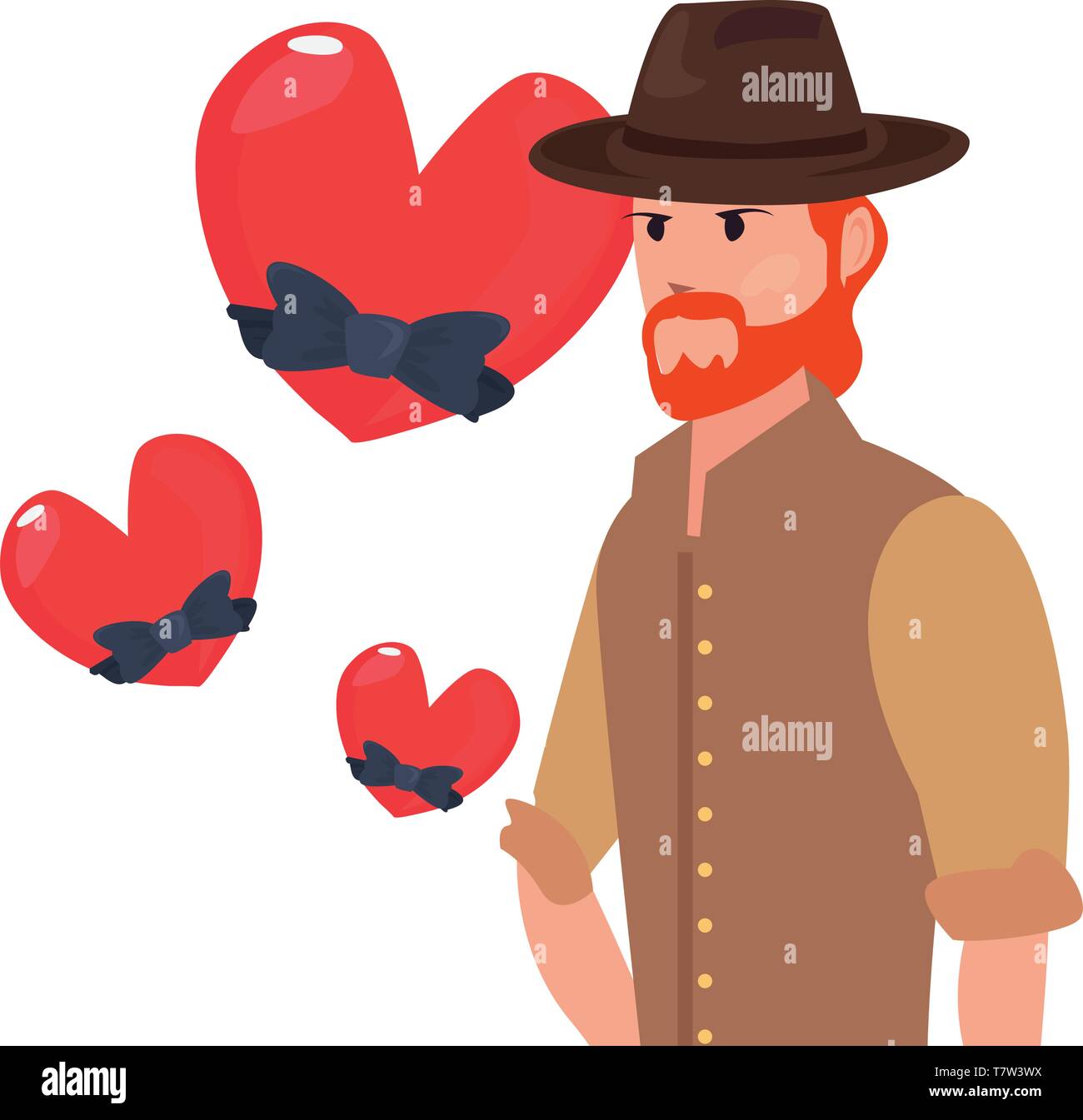 dad wearing hat love hearts happy fathers day vector illustration Stock ...