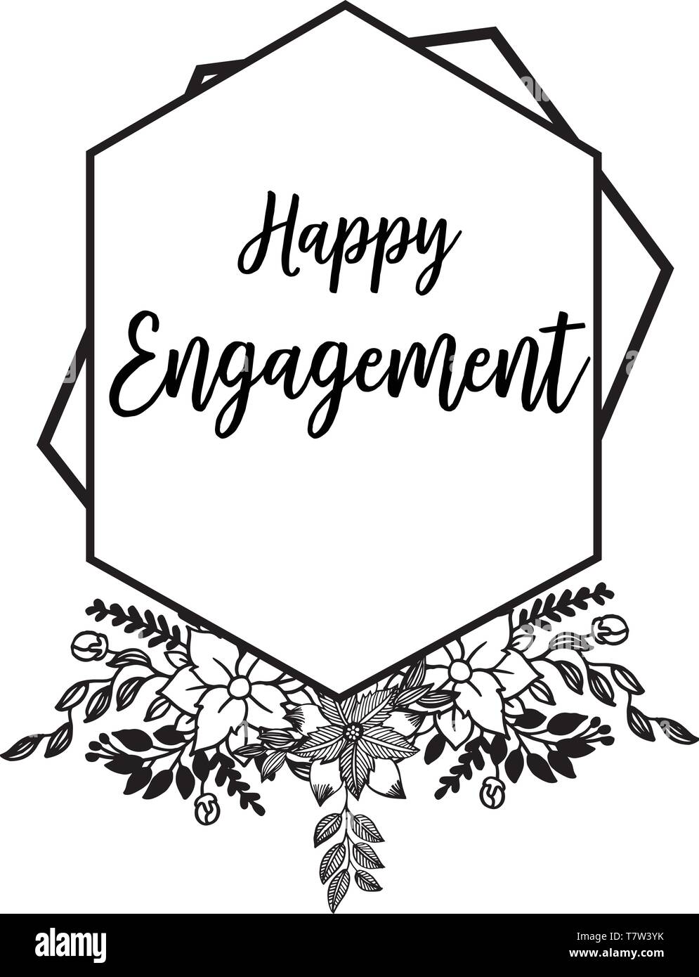 Vector illustration ornate of happy engagement with drawing flower ...