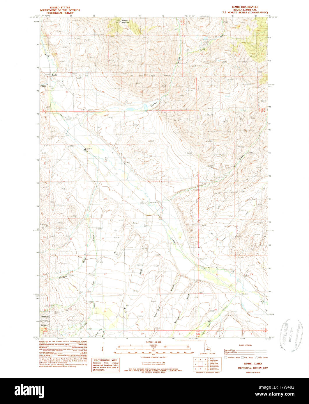 USGS TOPO Map Idaho ID Lemhi 236859 1989 24000 Restoration Stock Photo ...