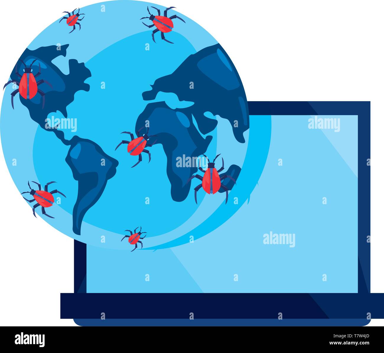 laptop world virus cybersecurity data protection vector illustration ...