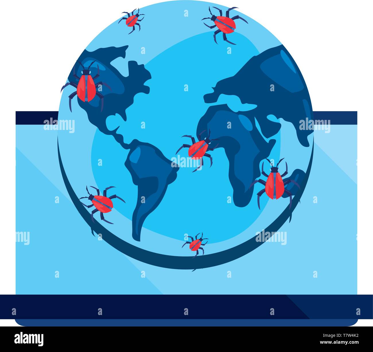 world virus laptop cybersecurity data protection vector illustration ...