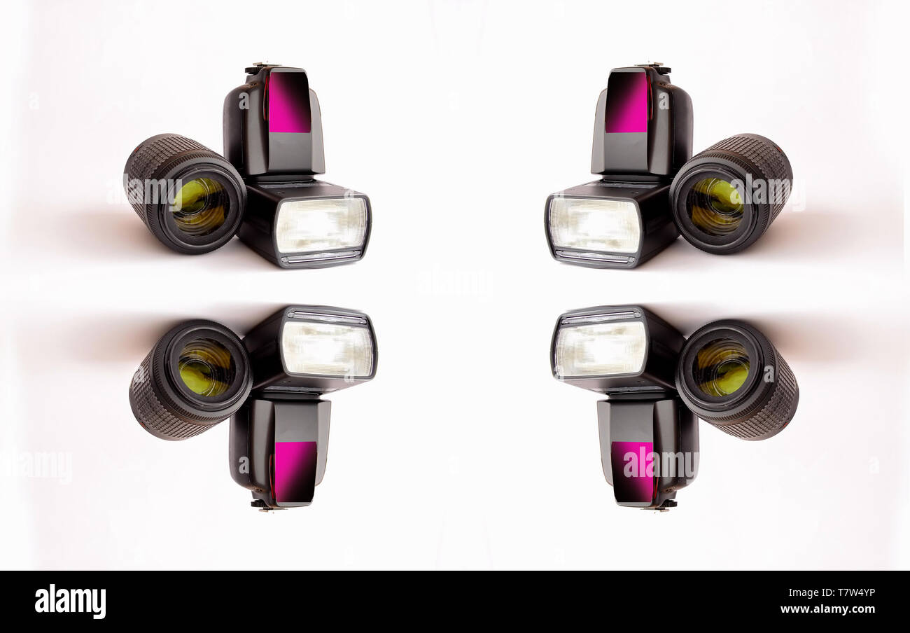 flash and lenses for camera and video camera Stock Photo - Alamy