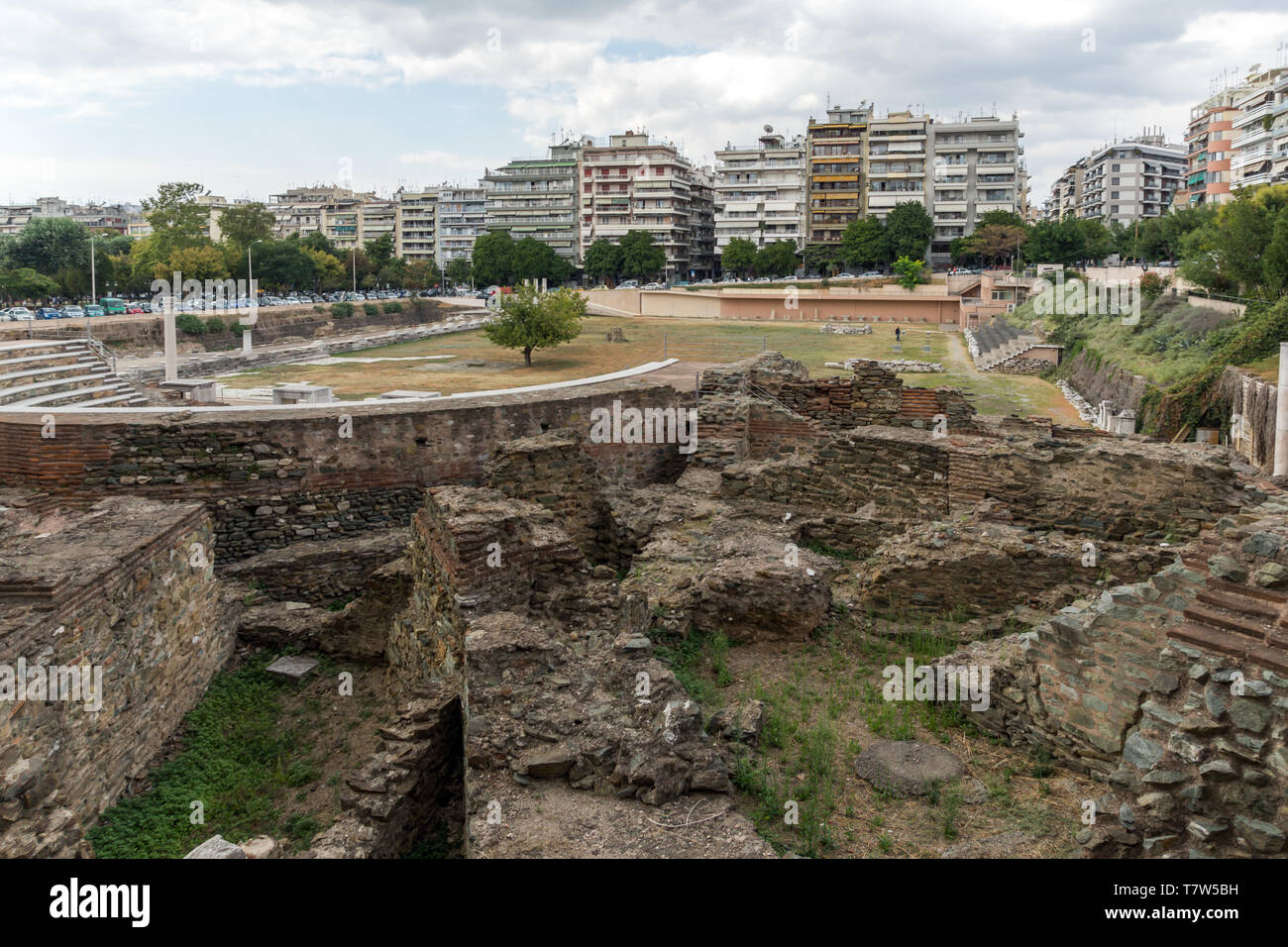 THESSALONIKI, GREECE - SEPTEMBER 30, 2017: Pnoramic view of Ruins of ...