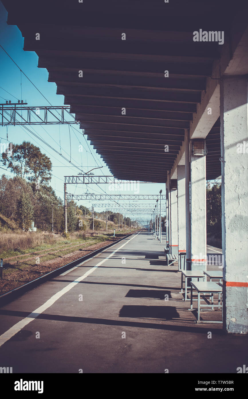 Railway station in the Russian village. Russian railway. Public ...