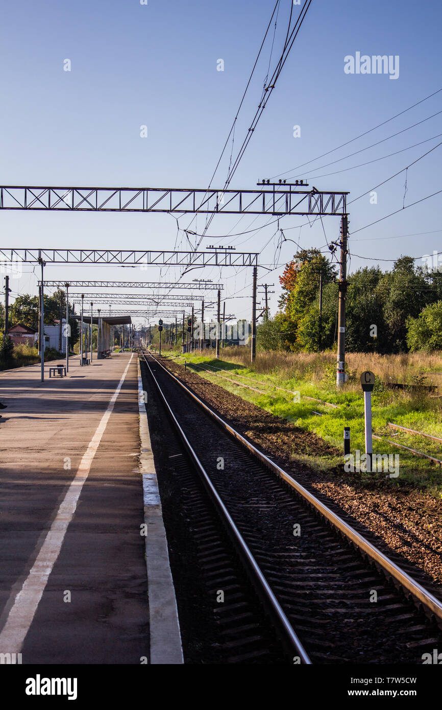 Railway station in the Russian village. Russian railway. Public ...