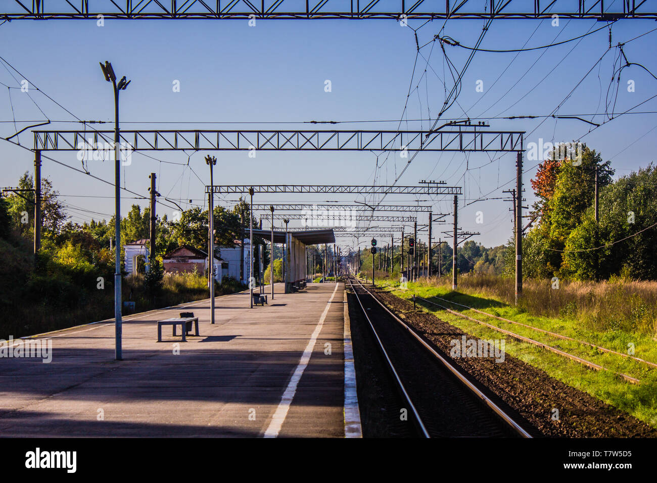 Railway station in the Russian village. Russian railway. Public ...