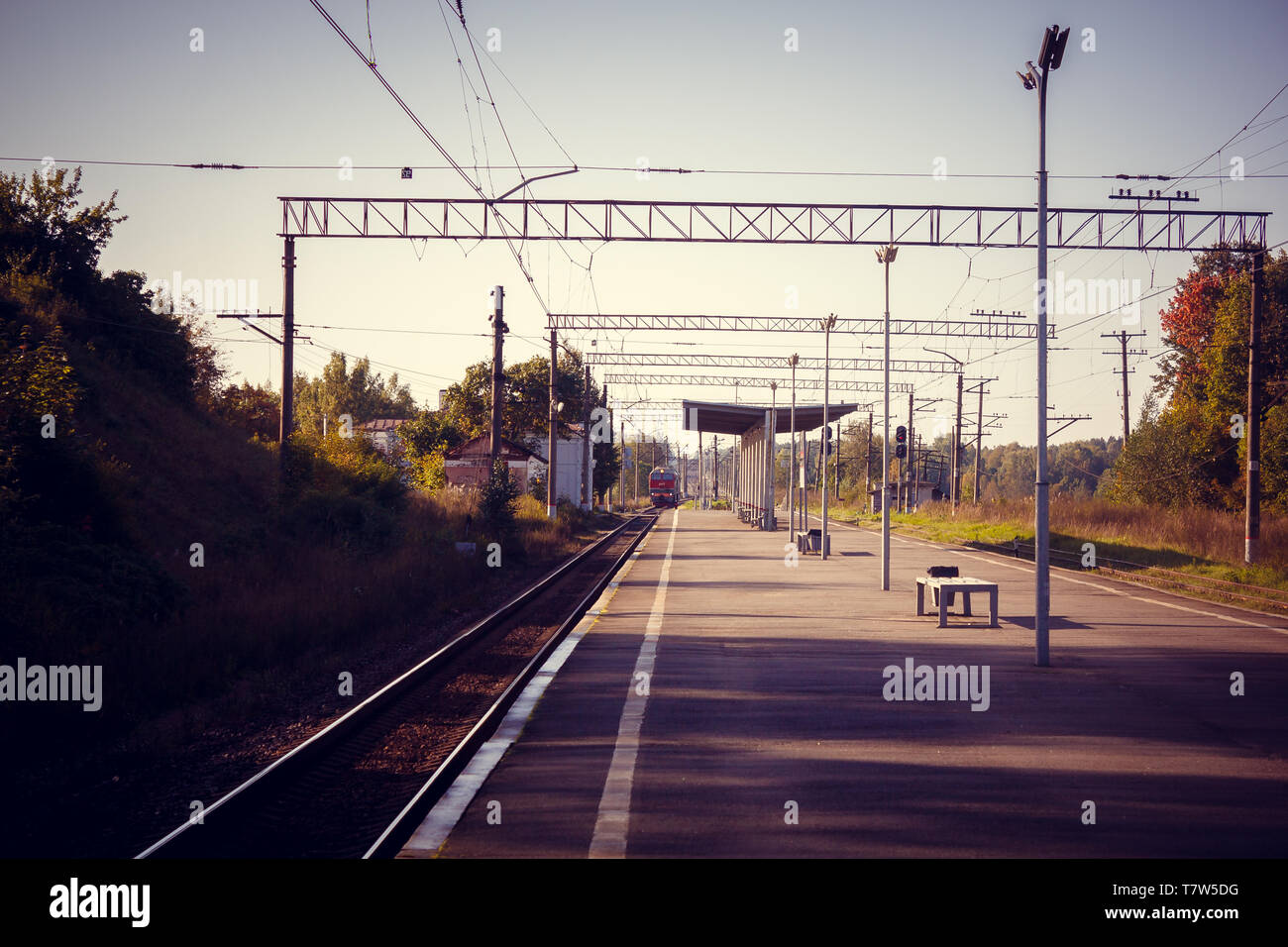 Railway station in the Russian village. Russian railway. Public ...