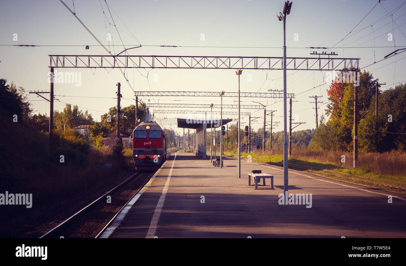 Railway station in the Russian village. Russian railway. Public ...