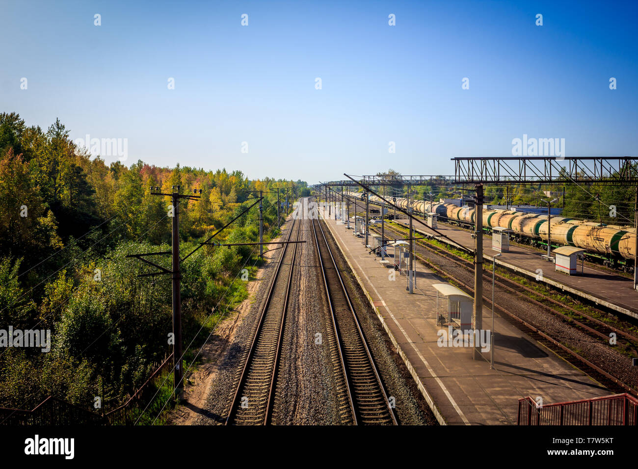 Railway station in the Russian village. Russian railway. Public ...