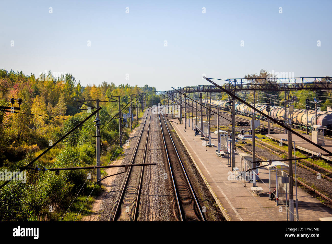 Railway station in the Russian village. Russian railway. Public ...