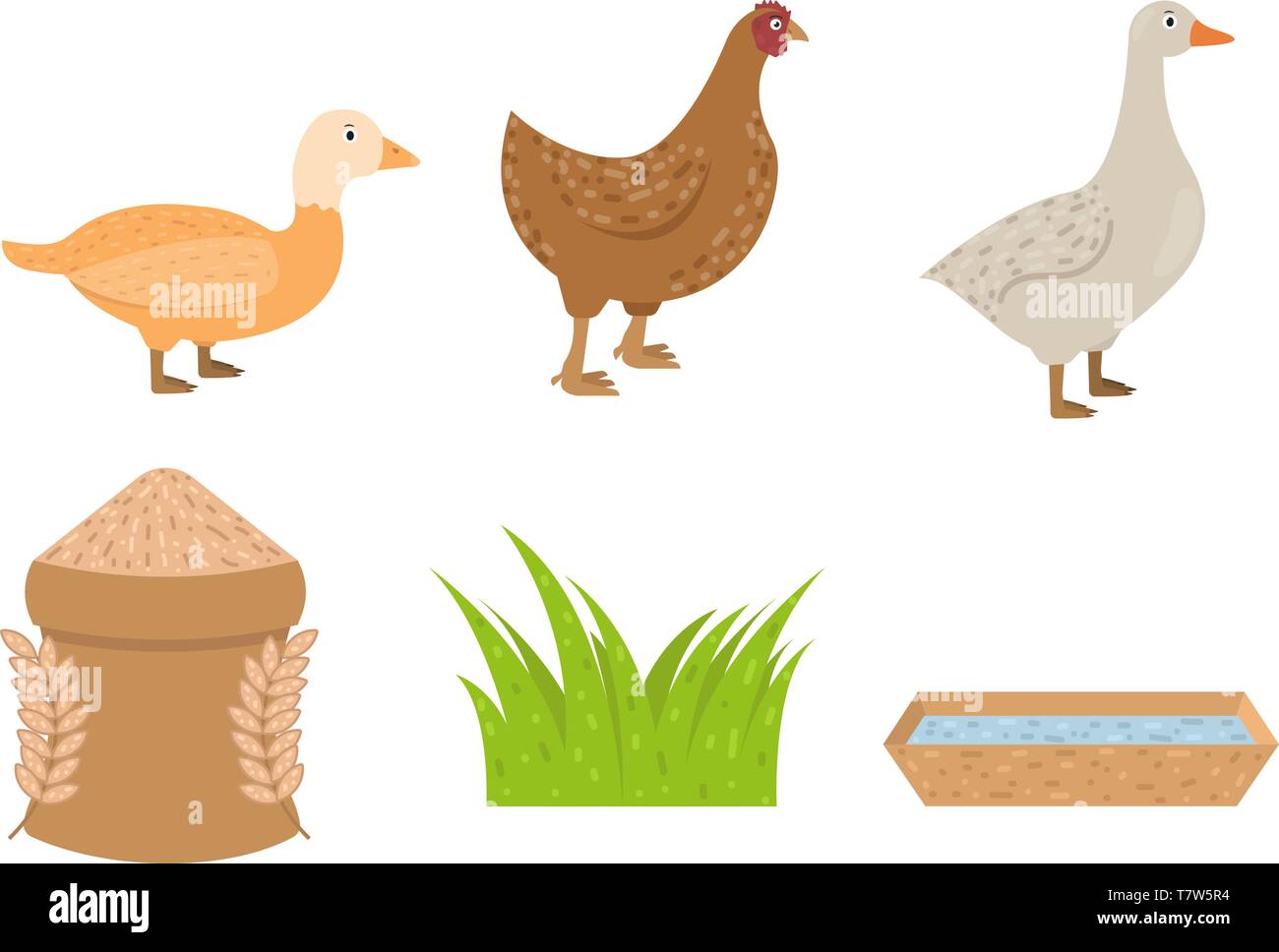 Duck, goose, chicken icons in flat style, food for poultry vector ...