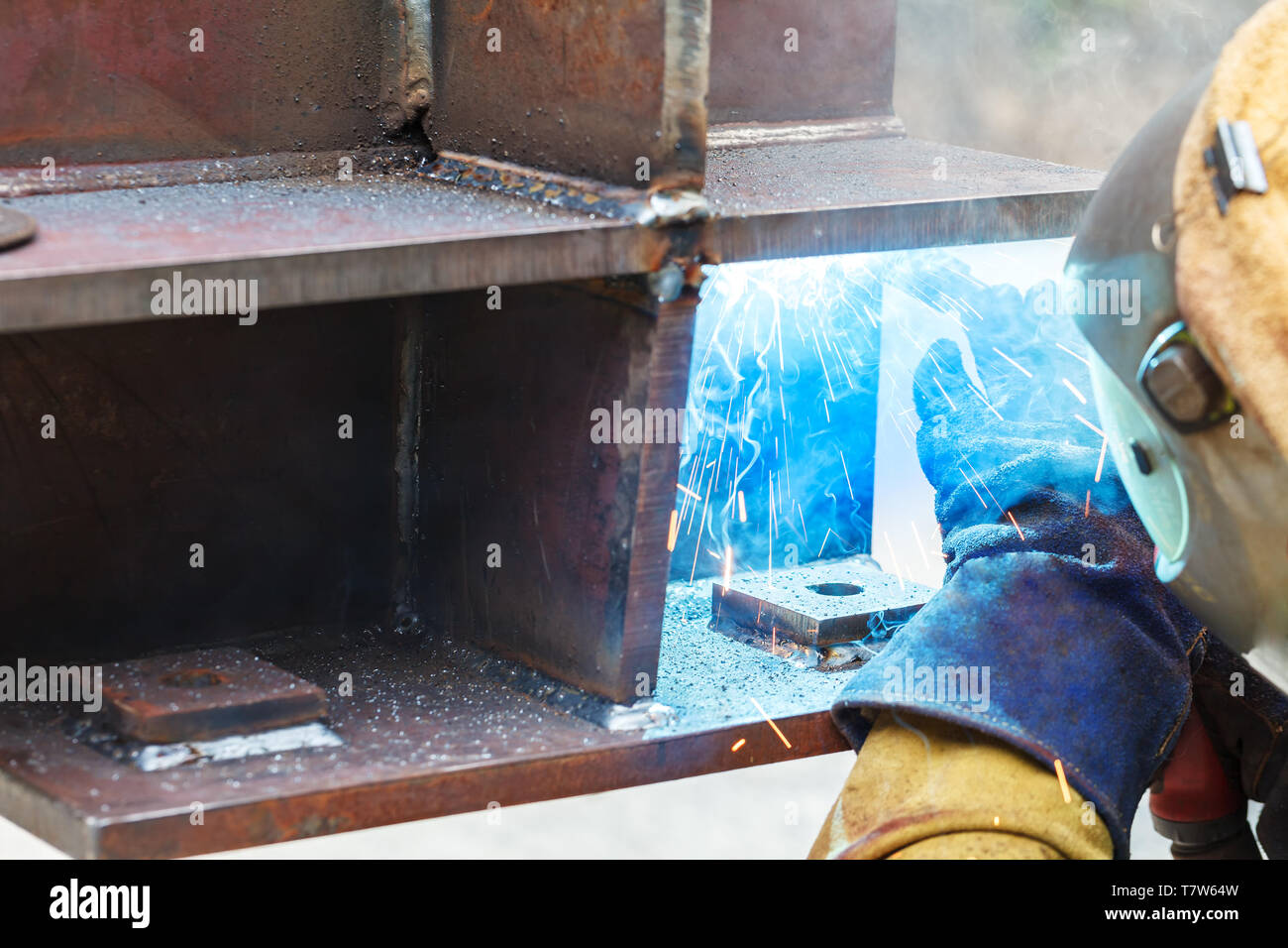 Welding work, welder welding metal material in heavy industry ...