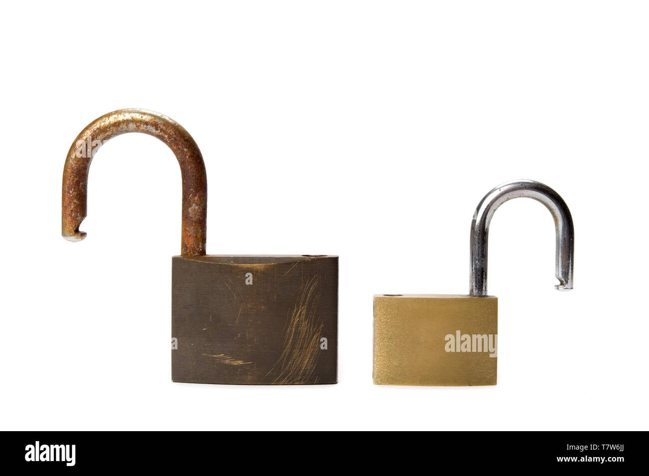 Open padlocks isolated on white background Stock Photo - Alamy