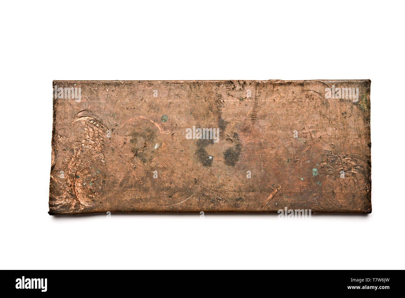 Old copper metal plate on white background Stock Photo - Alamy