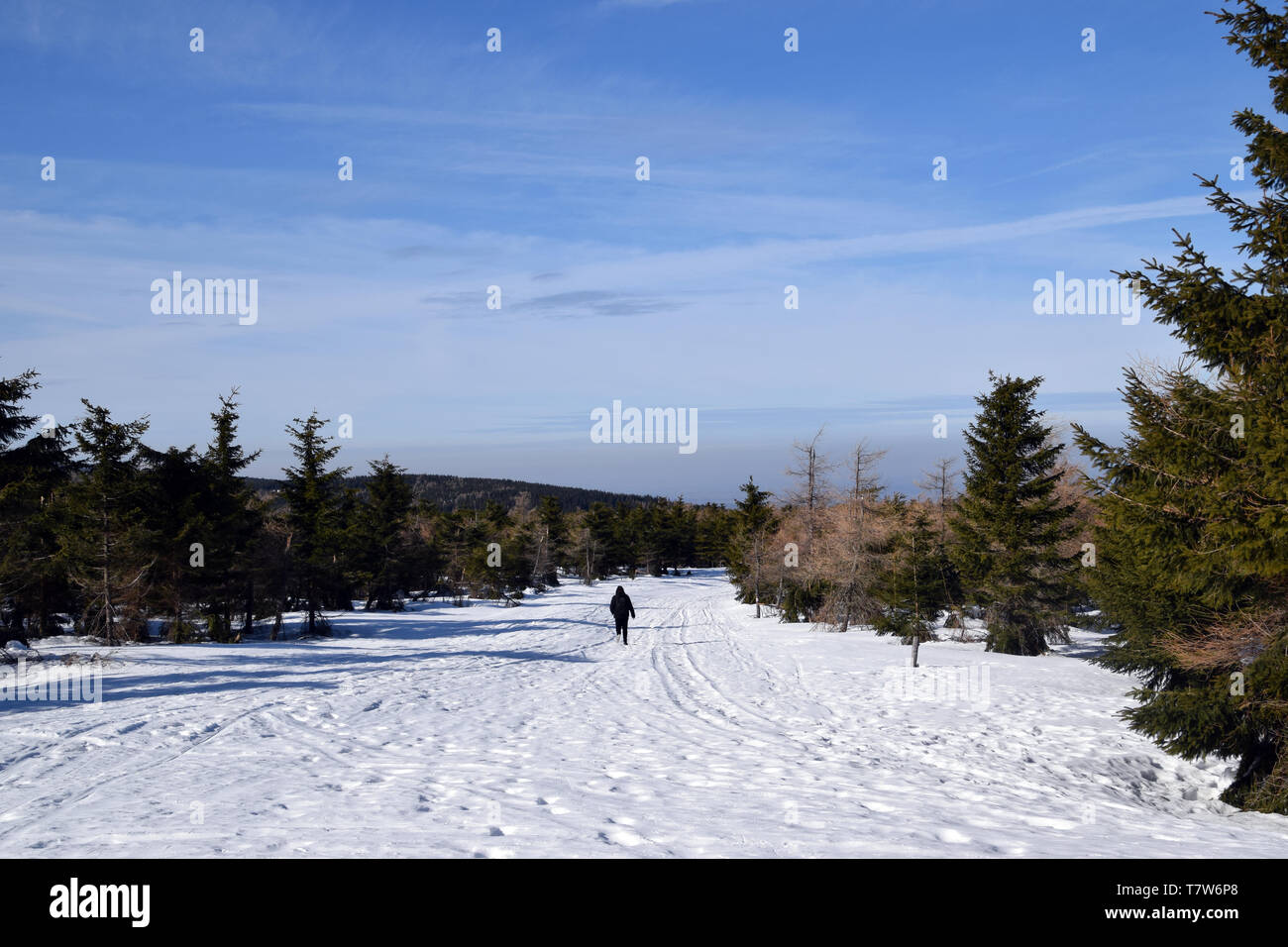 Trekking in snow mountain path. Mountain winter track. Winter landscape ...