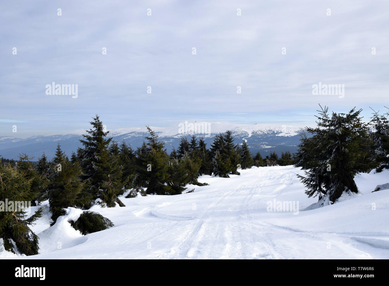 Snow mountain path. Mountain winter track. Winter landscape Stock Photo ...