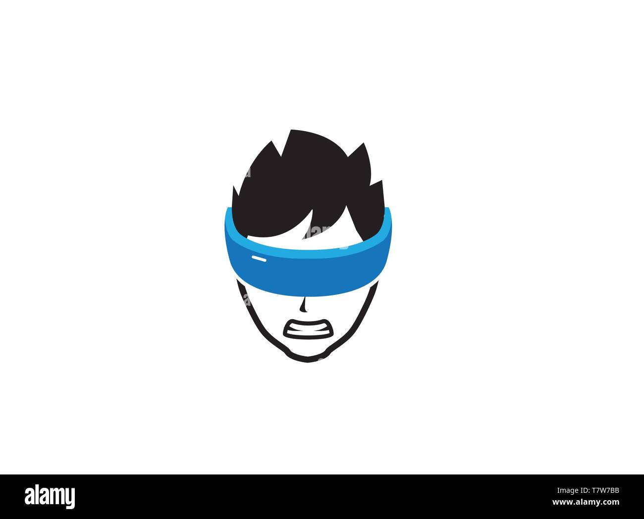 Angry boy with eyes covered in blue ribbon logo vector design ...