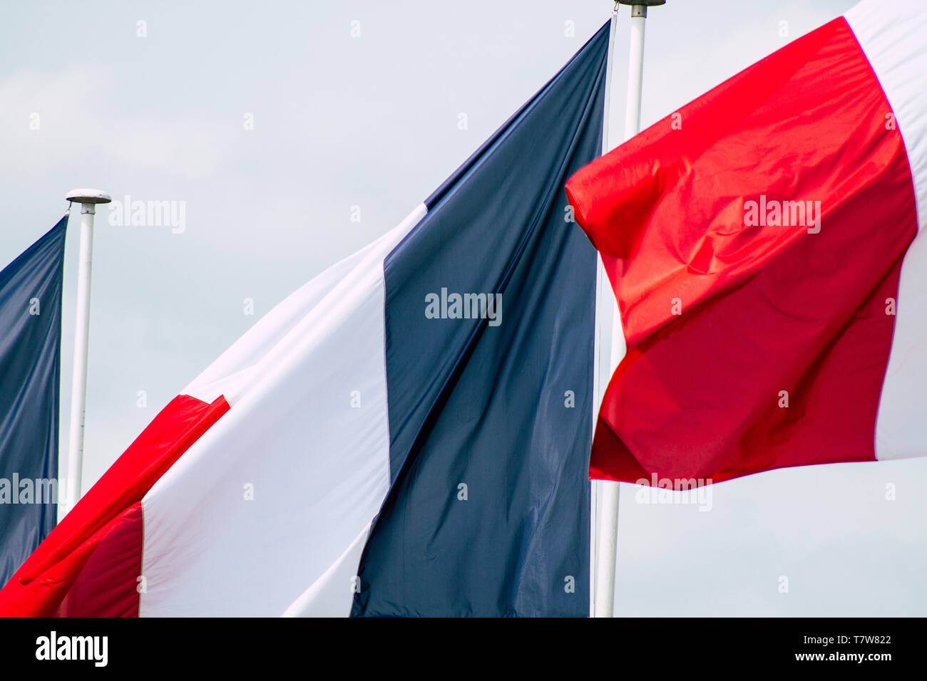 Reims France May 8, 2019 View of the French tricolor flag floating in ...