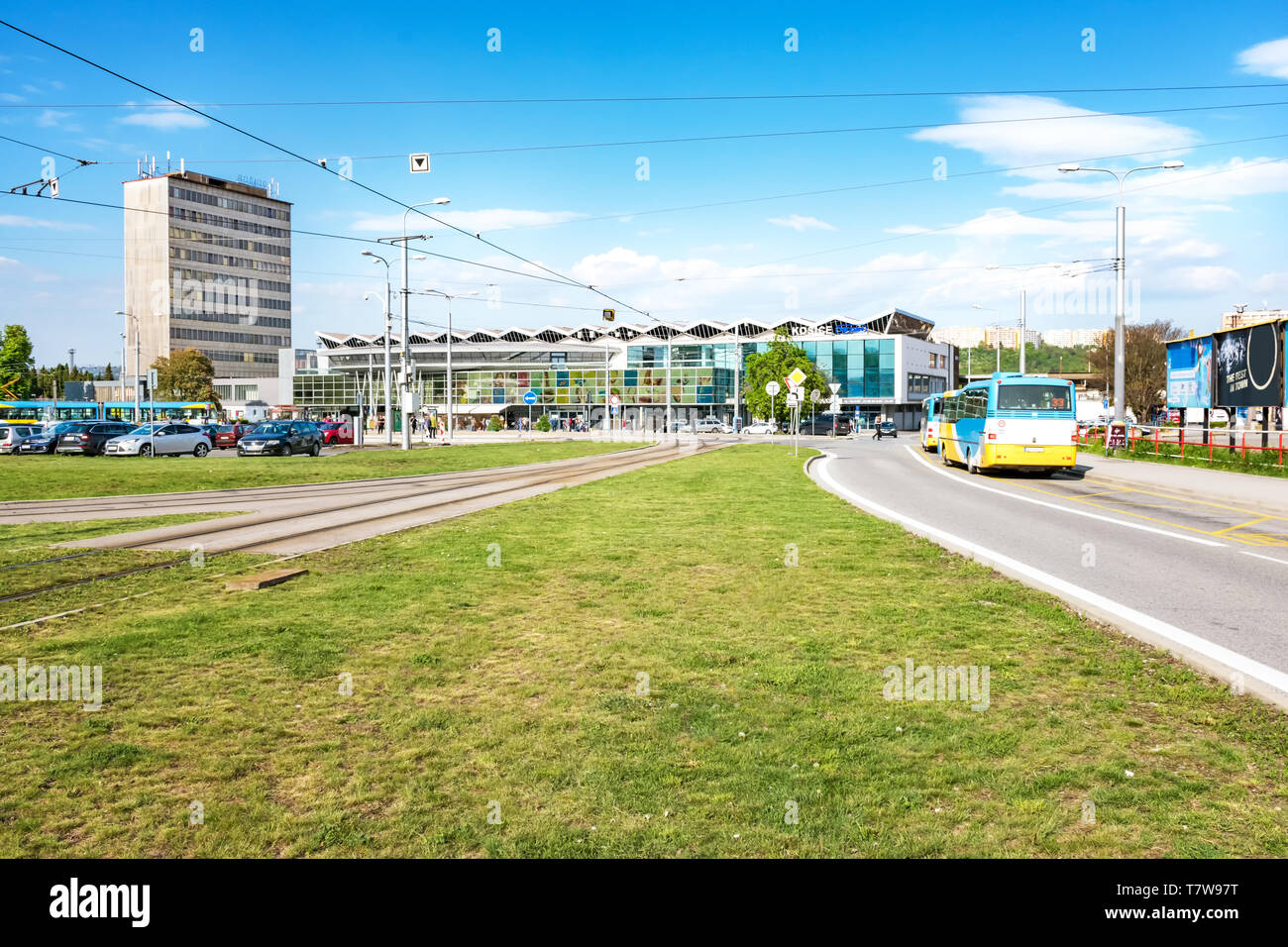 Parking lot, tram stop and bus stop in front of Main railway station in ...