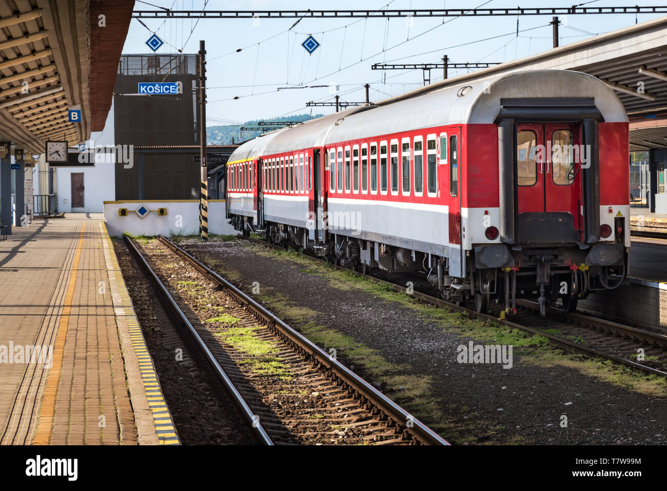Second class coach still by platform at Main railway station in Kosice ...