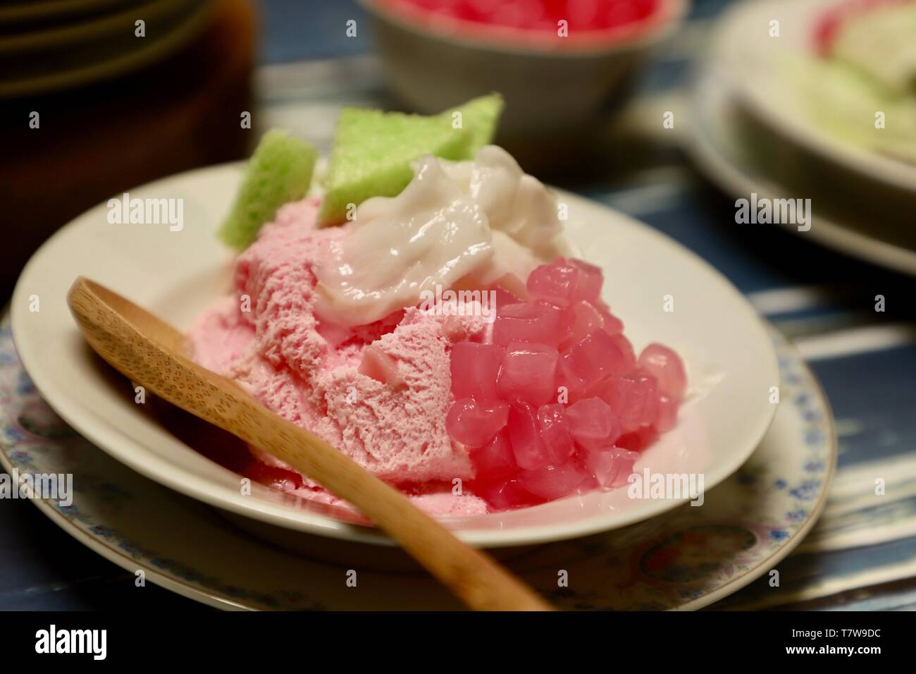 Es Puter Kelapa Traditional Indonesian Coconut Ice Cream Sundae With Toppings Of Coconut Jelly