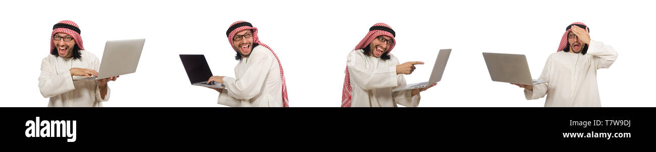Arab man with laptop isolated on white Stock Photo - Alamy