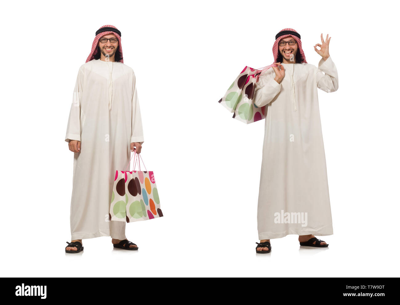 Arab man with shopping bags on white Stock Photo - Alamy