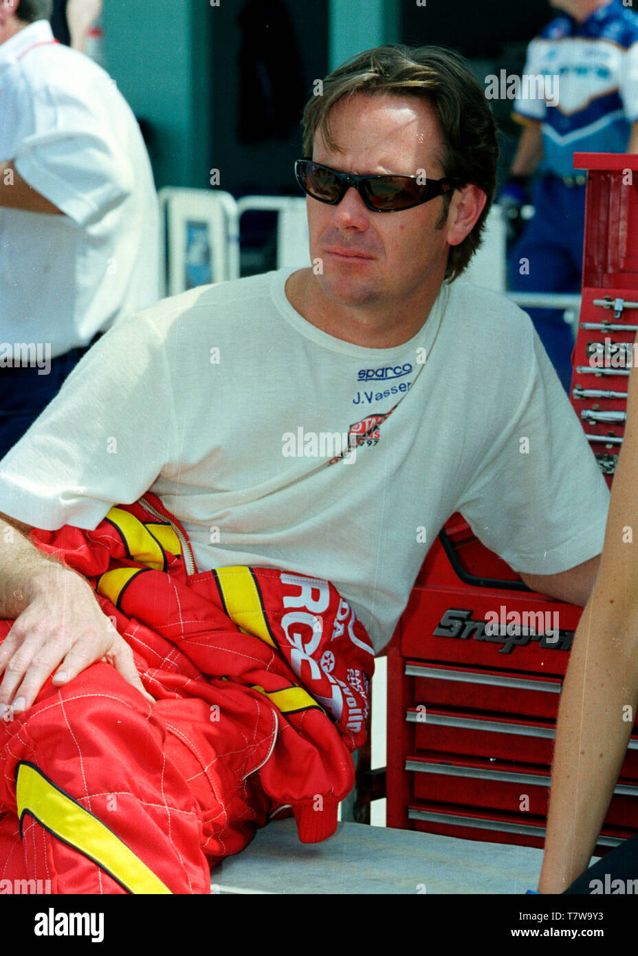 Cart driver Jimmy Vasser sits on pit road at the 1998 Grand Prix of ...