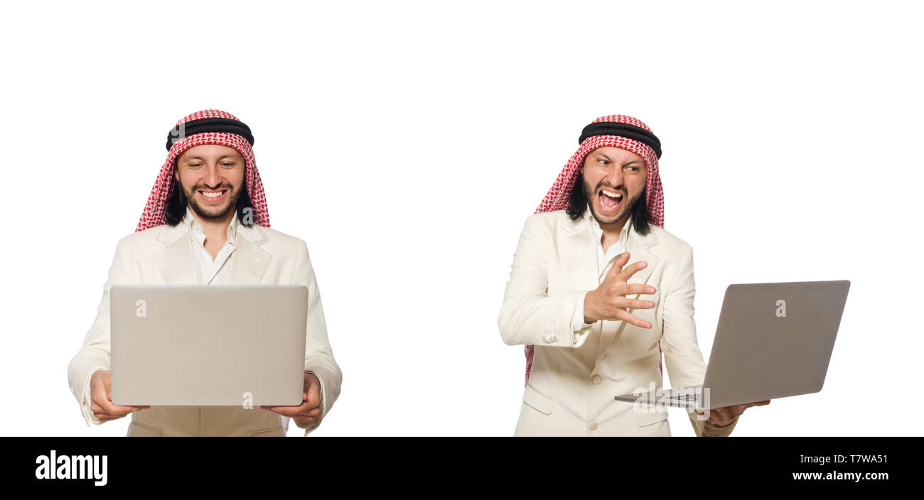 Arab businessman with computer on white Stock Photo - Alamy