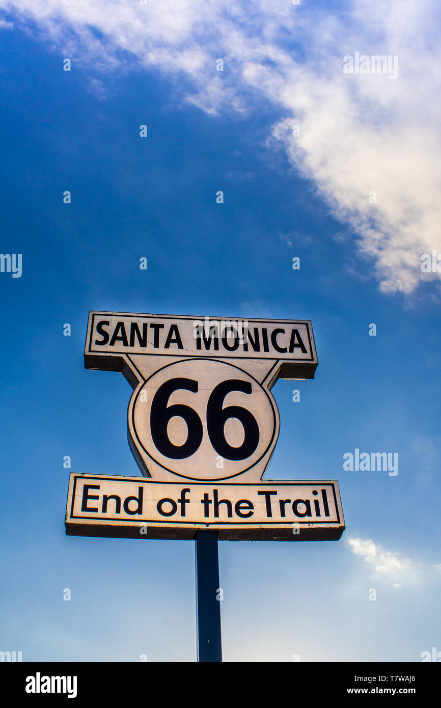 Route 66 End of the Trail sign in Santa Monica, California Stock Photo ...