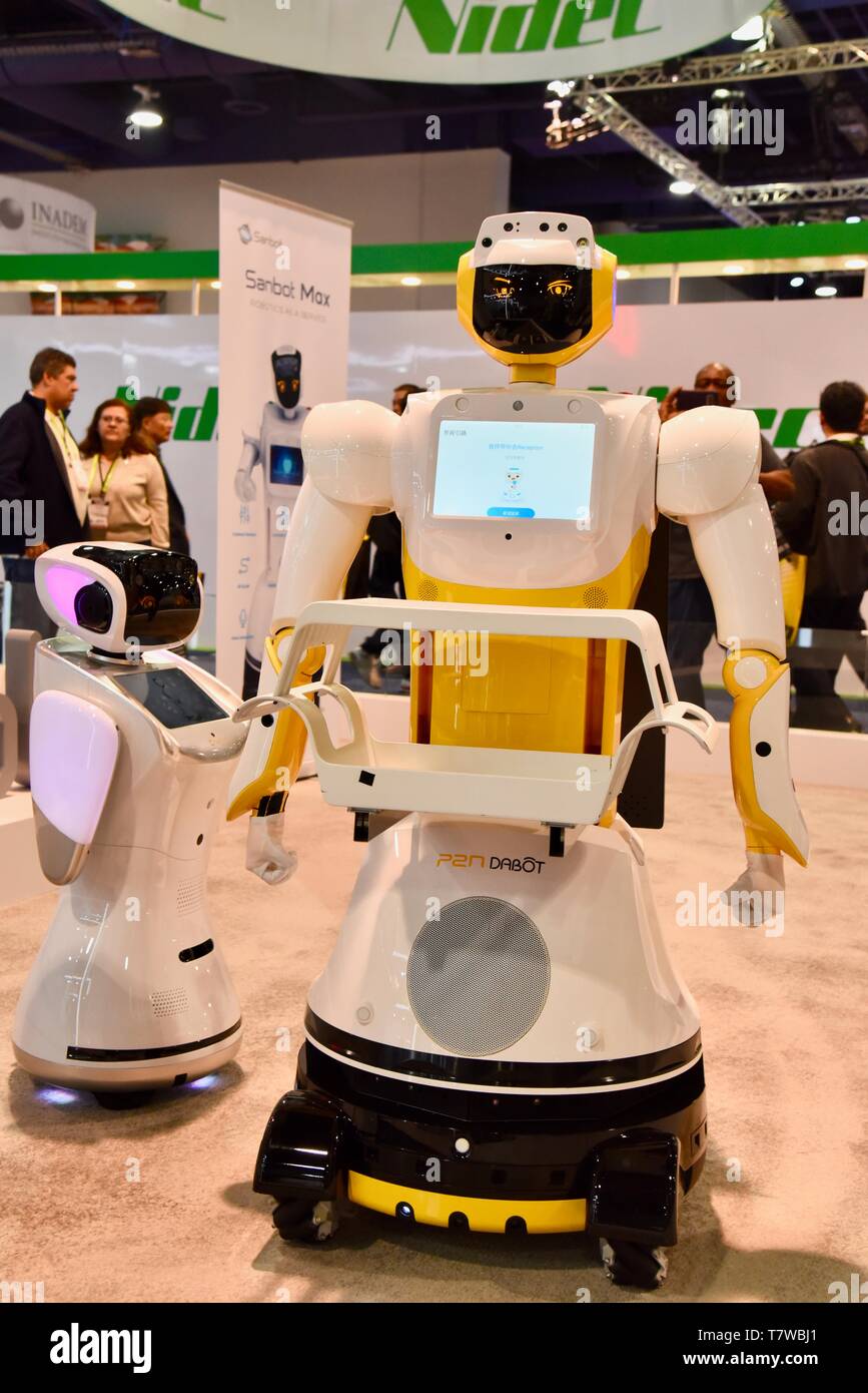 Sanbot Max robots, standing and offered as service robots, on display ...